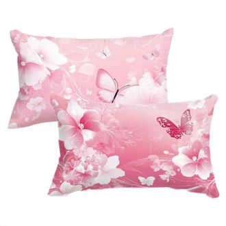 Generic Kissenbezug 40x60cm Rosa Kissenbezüge Blumen Kissenbezug Zierkissen Samt Pillow Case Mit Unsichtbarem ReißVerschluss Weich und Bequem für Deko Wohnzim