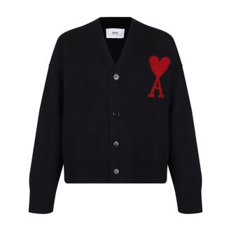 Ami Homme, Pulls, Noir, Taille: L Gilet Noir Pull avec D&eacute;tail Coeur