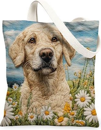 Generic Sac fourre-tout en toile pour le shopping, motif labrador retriever, 33 x 38,1 cm, style tricot&eacute;, sac d&eacute;picerie r&eacute;utilisable pour femme, animal domest