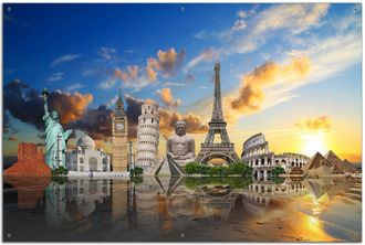 Wallario Outdoor-Poster f&uuml;r Garten oder Balkon Weltwunder auf einen Blick, Motivbanner Gr&ouml;&szlig;e: ca. 60 x 90 cm, Outdoor-Bild