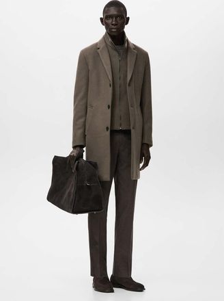 Mango Manteau laine col int&eacute;rieur amovible marron moyen - Homme - XXL - MANGO MAN