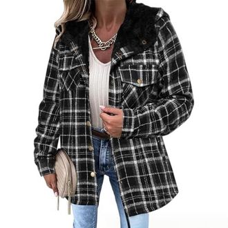 Generic Veste &agrave; capuche boutonn&eacute;e en laine sherpa &agrave; manches longues pour femme, manteaux doubl&eacute;s en polaire, vestes d&eacute;contract&eacute;es &agrave; capuche boutonn&eacute;es &agrave; manch