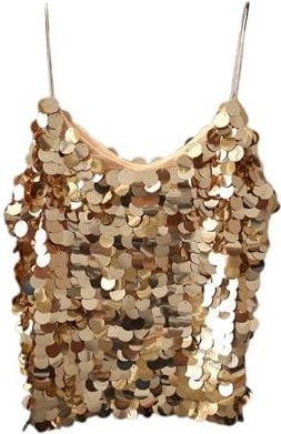 Generic D&eacute;bardeur de f&ecirc;te &agrave; paillettes pour femme - Bretelles spaghetti &agrave; paillettes - Sans manches - Chemises de printemps brillantes et scintillantes - D&eacute;ba