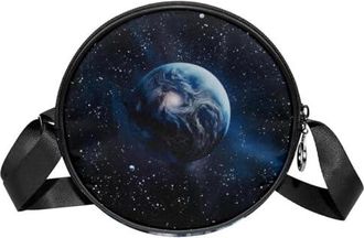 Generic Sac &agrave; bandouli&egrave;re Circle pour femme, Planet bleu fonc&eacute;, petit sac &agrave; bandouli&egrave;re avec fermeture &eacute;clair, bretelles r&eacute;glables, sac &agrave; main rond d&eacute;contract