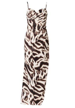 Adrianna Papell Abendkleid Printed Satin Long Dress Kleid mit abstrakter Tierprint-S&auml;ulenform