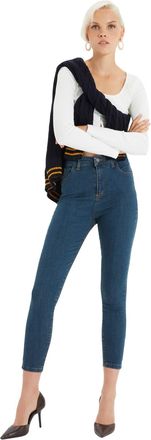 Trendyol Damen Trendyol Lacivert Hohe Taille Skinny Jeans, Marineblau, 34 EU