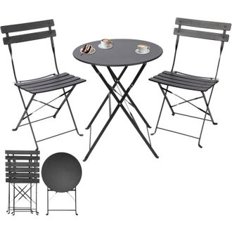 Albatros-Moebel Bistroset 3-teilig Schwarz - Bistrotisch mit 2 St&uuml;hlen - klappbare St&uuml;hle und Tisch aus robustem Metall - optimal als Balkonm&ouml;bel Set oder