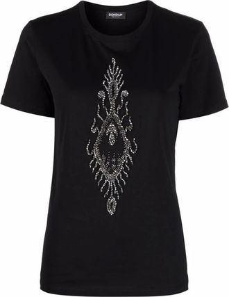 Dondup Femme, Tops, Noir, Taille: 38 FR T-shirt en coton orn&eacute; de perles