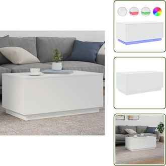 vidaXL The Living Store - Couchtisch mit LED-Leuchten Wei&szlig; 90x50x40 cm - Couchtisch - Wohnzimmerstil - led Beleuchtung - Holzwerkstoff - Wei&szlig;er Couchtisch