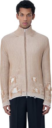 Maison Margiela Homme, Pulls, Brun, Taille: 2XL Pull &agrave; col montant c&ocirc;tel&eacute; et us&eacute;