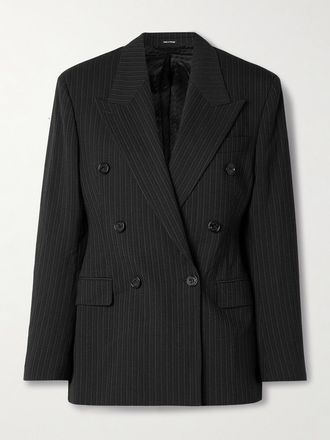 Acne Studios Doppelreihiger Blazer Aus Einer Woll-baumwollmischung Mit Nadelstreifen - Schwarz