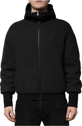 Dolce & Gabbana Homme, Sweatshirts et sweats &agrave; capuche, Noir, Taille: S Logo-Plaque Bomber Jacket