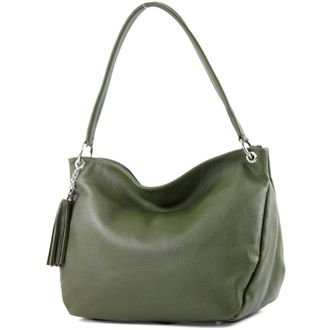 modamoda.de T154 - ital Schultertasche Umh&auml;ngetasche aus Leder, Farbe:Olivgr&uuml;n2021