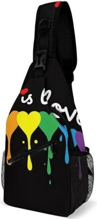 Generic Polyester Sacoche Homme Bandouliere Lgbt Pride Rainbow Heart Love Is Love Sac Bandoulière Casual,Mode Sac à Dos De Voyage pour école Homme Femme