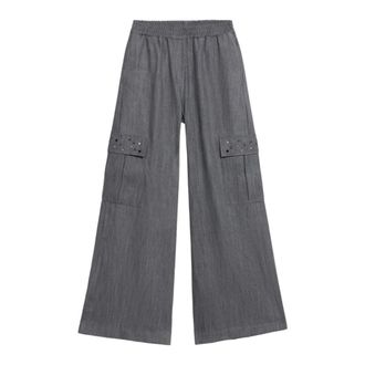 Oltre Tencel Cargohose mit Steinen - - Trousers - Damen - Grau - M