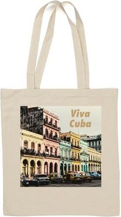 Generic Viva Cuba Sac fourre-tout vintage en coton naturel Motif photo Blanc