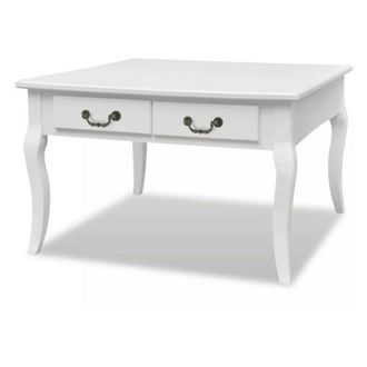 Les Tendances Table basse carr&eacute;e 4 tiroirs bois et pin massif blanc Frenchy