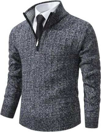Generic Pull en tricot de couleur unie avec bas de chemise en polaire chaude pour homme, 8919 gris foncé, M