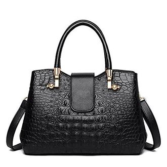 Generic Sacs &agrave; main et sacs &agrave; main tendance crocodile pour femme avec poign&eacute;e sur le dessus, grand sac fourre-tout pour femme, Noir, Large
