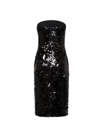 Alex Perry Womens Midi Strapless Sequin Dress Black Polyester
