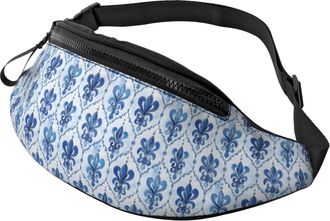 Generic G&uuml;rteltasche Multifunktionale Bauchtasche Retro-Blau-Musterdruck Stylisch Lauftasche F&uuml;r Wandern Herren Reisen 14X35Cm