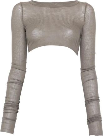 Rick Owens Femme, Tops, Gris, Taille: 40 FR Long Sleeve Crop T-Shirt