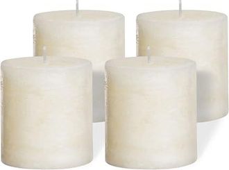 Brandsseller lot de 4 Bougies piliers 7 x 7,5 cm - Paraffine teintée dans la masse - Style rustique longue durée - Décoration de table pour Noël fêtes et événement