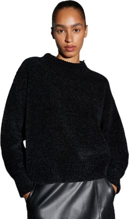 OPUS Damen Pullover | PALTINA Regular Strickpullover aus Chenillegarn Black, 36