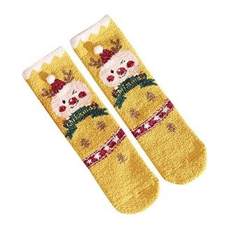 Generic Chaussettes dautomne et dhiver tendance en peluche &eacute;paisse et chaude pour adultes et enfants - Bas de No&euml;l imprim&eacute;s en dentelle pour femme, jaune, Tai