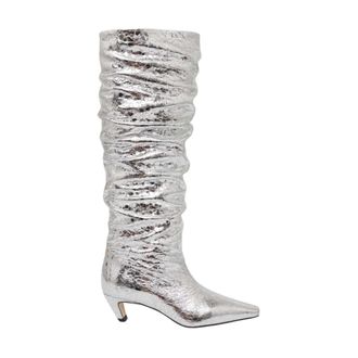 Msgm Ruched Foiled Leather Boots - - Shoes - Damen - Grau - 38 EU