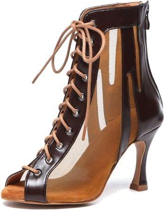 Miyoopark Chaussures de danse pour femme - Talon haut - Bottes de soir&eacute;e latine, L540 marron fonc&eacute; talon 9 cm, 37.5 EU