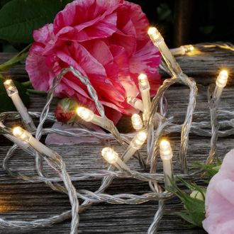 Hellum LED Lichterkette Au&szlig;en und Innen,120 Warmwei&szlig;e LEDs mit Timer, 11,9m beleuchtet + 5m Zuleitung, Lichterkette Strombetrieben, Transparentes Kabel, Weih