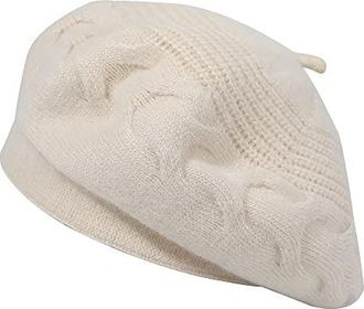 ZLYC Béret Français Réversible en Cachemire de Couleur Unie pour Femmes et Filles(Beige uni.),Taille Unique