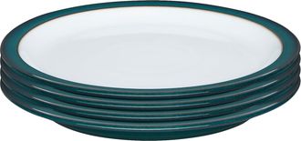 Denby Greenwich mittelgro&szlig;e Teller, 4er-Set, gr&uuml;n, wei&szlig;, sp&uuml;lmaschinenfest, mikrowellengeeignet, Geschirr, 22 cm, glasiertes Keramik-Geschirr aus Steingut, 