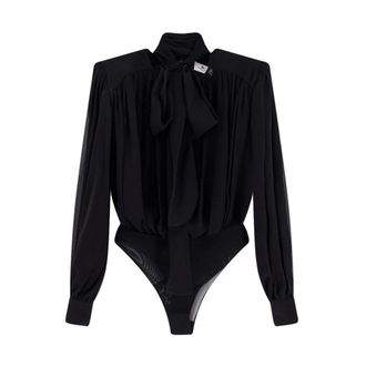 Elisabetta Franchi Body in Seiden-Georgette mit Sch&auml;rpe - - Tops - Damen - Schwarzk - S