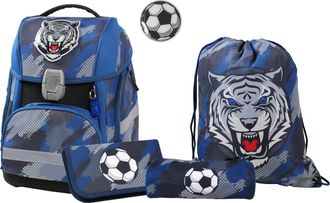 Schneiders FaBAG 78023-072 - 5-teiliges Schulranzen-Set Soccer/Tiger mit Turnbeutel, Federmappe, Schlamperrolle und individuellen Patches, leicht und ergonomisch
