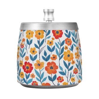 Mnsruu Aschenbecher mit buntem Blumenmuster, nahtlos, mit Deckel, Edelstahl, rauchfrei, geruchlos, winddicht, Zigarren-Aschenbecher für Terrasse, Zuhause, Bü