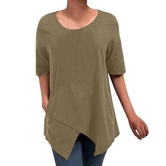 Generic Chemisiers d&eacute;t&eacute; pour femme - Grande taille - Manches quart - T-shirts en coton pour femme - Coupe ample - Chemise en lin boh&egrave;me ample - Haut blanc - H