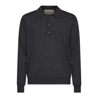 Valentino Woll-Poloshirt mit VLogo-Stickerei - - Tops - Herren - Grau - M