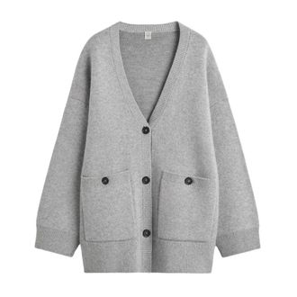 Toteme Cardigan oversize &agrave; col V avec poches plaqu&eacute;es - Femme - Pulls - Gris - Taille: 34 FR