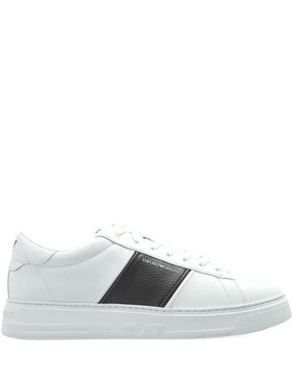 Emporio Armani baskets en cuir à empiècements - Blanc