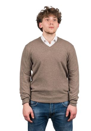 DALLE PIANE CASHMERE V-Ausschnitt aus gemischtem Kaschmir, Made in Italy - Herren, Farbe: Nerz, Größe: 3XL