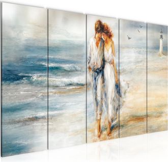 Runa Art Wandbilder XXL Strand und Meer Wohnzimmer Schlafzimmer B&uuml;ro 200L x 80B cm Liebespaar 5 Teilig - Made in Germany - 060755a