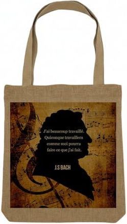 Fabulous Sac Shopping Tote Bag Aspect Lin - Jai Beaucoup Travaill&eacute; Bach Citation Musique Compositeur Motivation - Sac de Courses Toile Epaisse 360g Beige Natur