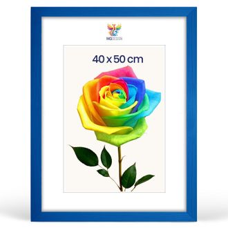 MG Design Bilderrahmen 40 x 50 cm - Posterrahmen mit Blau Holzrahmen (Echtholz) und bruchsicherem Acrylglas, Hoch & Quer mit stabiler Wandaufh&auml;ngung