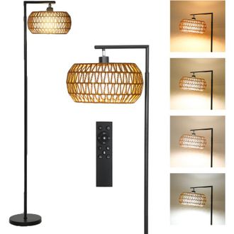HOMCOM Lampadaire sur pied salon - HOMCOM - dimmable, 3 temp&eacute;ratures de couleur, t&eacute;l&eacute;commande - acier et tissu TC - 52x33x170cm - noir