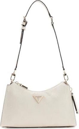 Guess sac &agrave; &eacute;paule Cresidia II Top Zip Shoulder Bag Cream White Logo &eacute;cru
