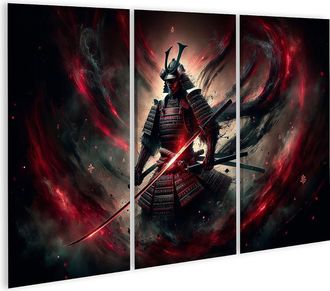 Islandburner Bild auf Leinwand Roter Nebel Samurai mit Leuchtendem Katana im Kampf Bilder Wandbilder Poster