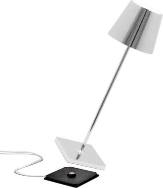 Zafferano Poldina Pro Kabellose LED-Tischlampe Aufladbar - Dimmbare Touch Akku Lampe mit Galvanischem Finish - Lichtfarbtemp. 2700-3000K - Aluminium H38 (Glänze