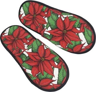 Generic Chaussures De Maison Fleur De Noël Poinsettia Duveteux Pantoufle Unisexes Fuzzy Pantoufles Piscine Pantoufles Pour Fête Camping M